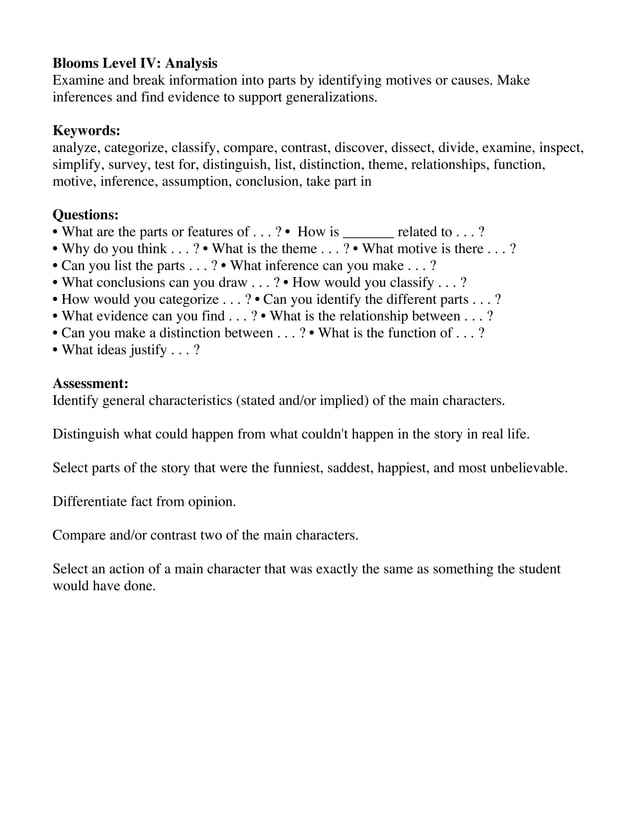 Blooms taxonomy questions | PDF