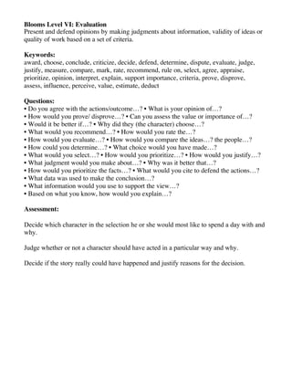 Blooms taxonomy questions | PDF