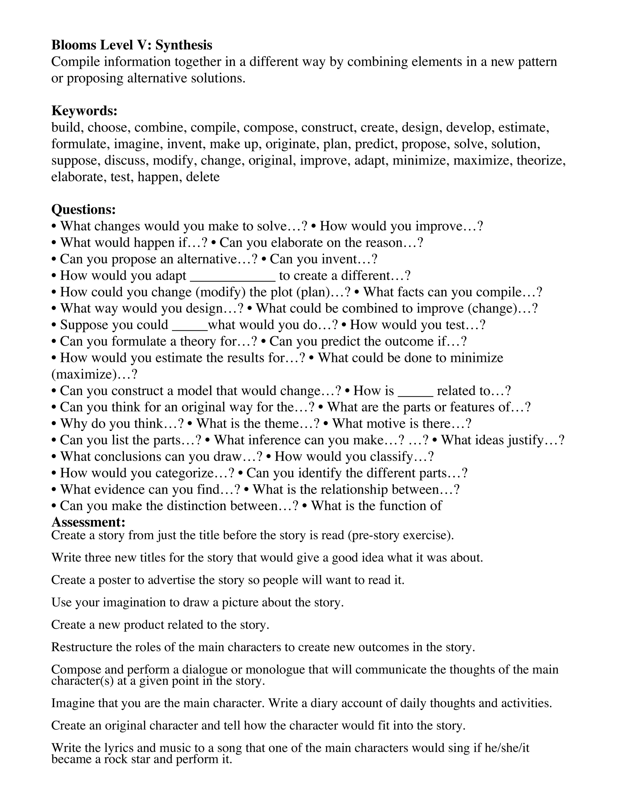 Blooms taxonomy questions | PDF