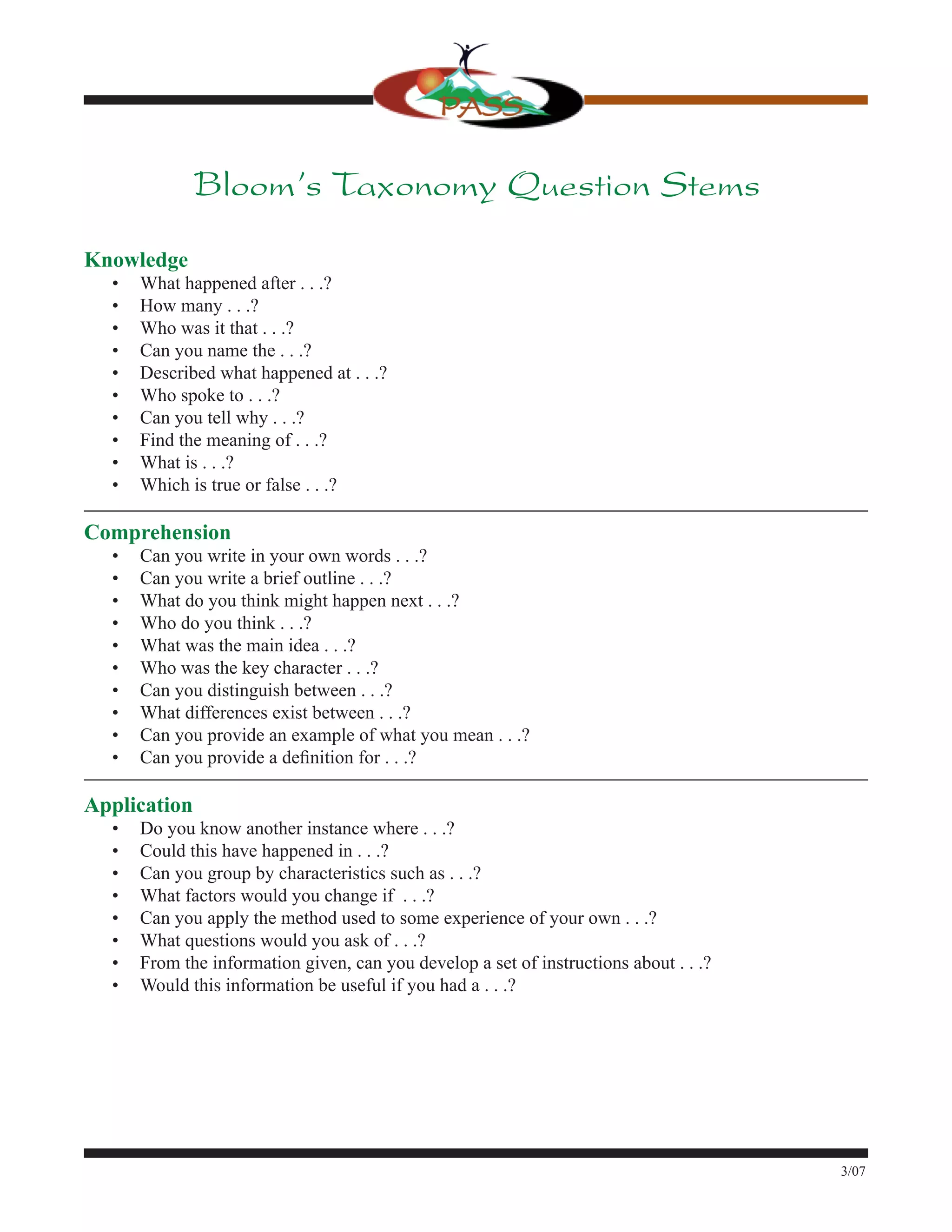 Blooms taxonomyquestionstems(1) | PDF