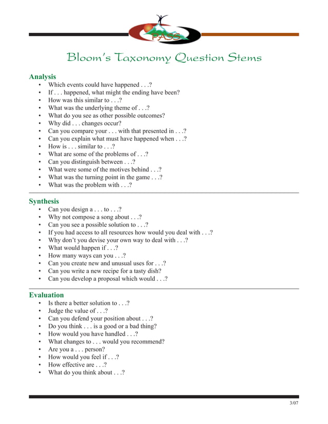 Blooms taxonomyquestionstems(1) | PDF