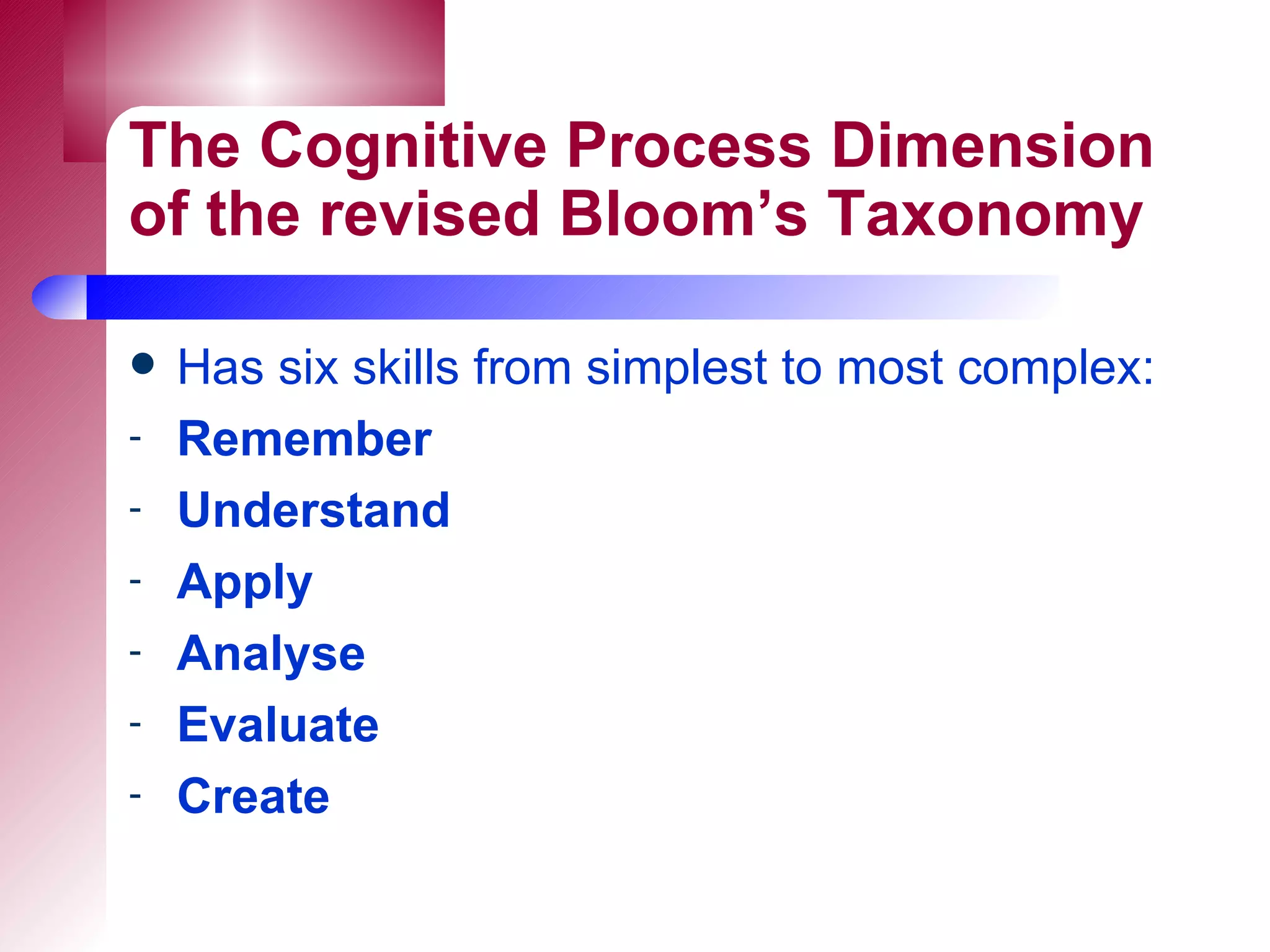 Bloom's taxonomy revised | PPT