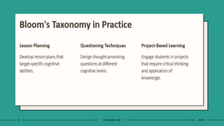 BLOOM’S TAXONOMY STRATEGIES FOR CLASS ACTIVITY | PPTX