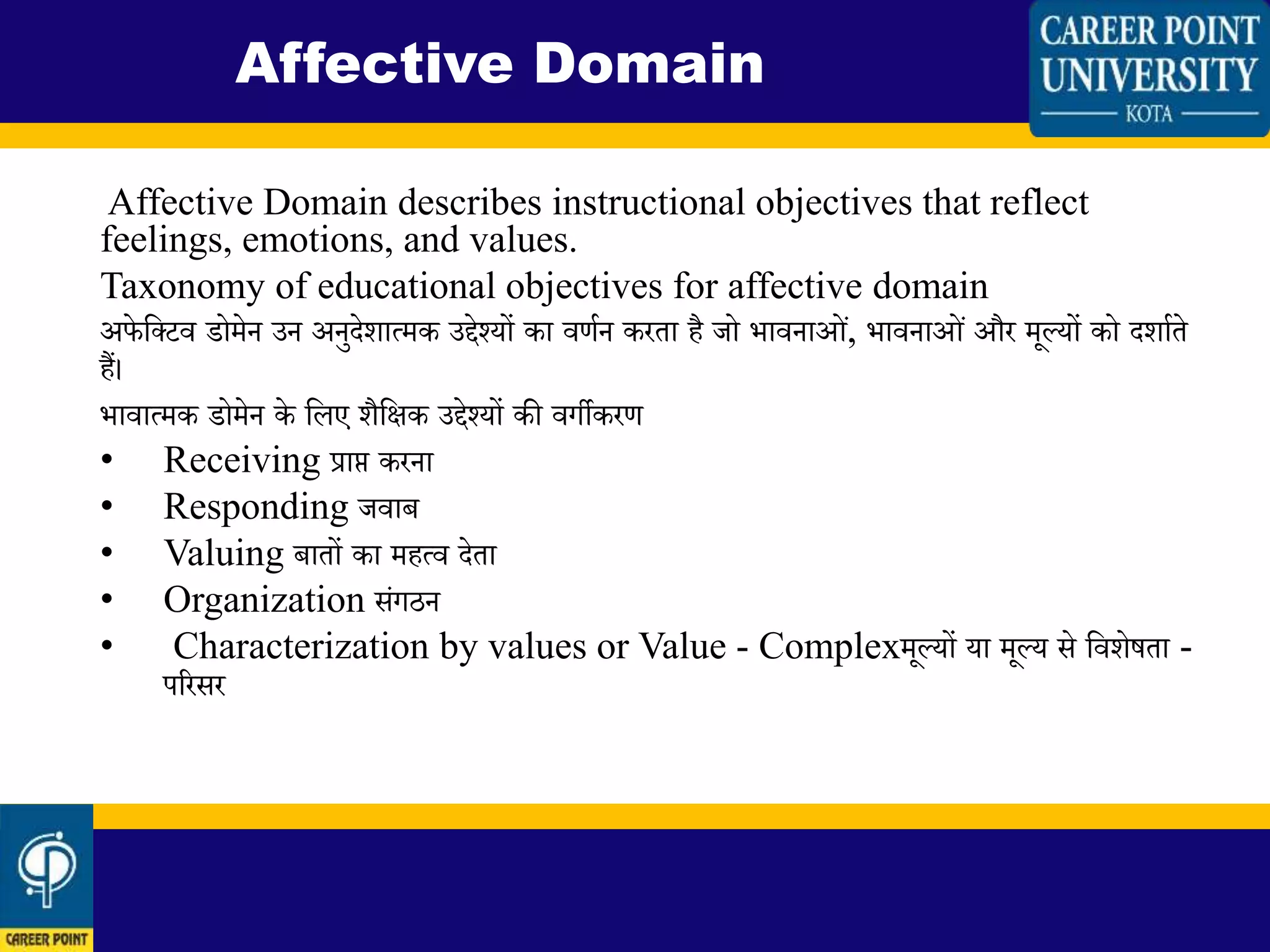 Bloom taxonomy affective and psychomotor domain | PPTX