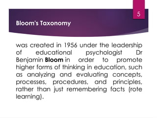 BLOOM TAXONOMY and Smart Objectives, Teaching Process | PPT