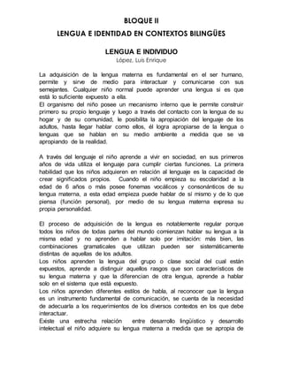 BLOQUE II: LENGUA E IDENTIDAD EN CONTEXTOS BILINGÜES | DOCX