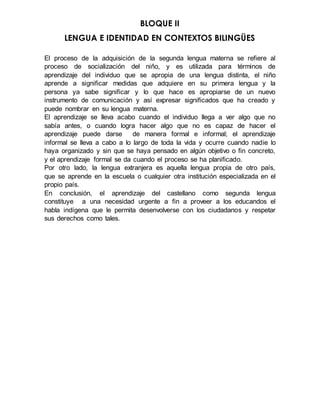 BLOQUE II: LENGUA E IDENTIDAD EN CONTEXTOS BILINGÜES | DOCX