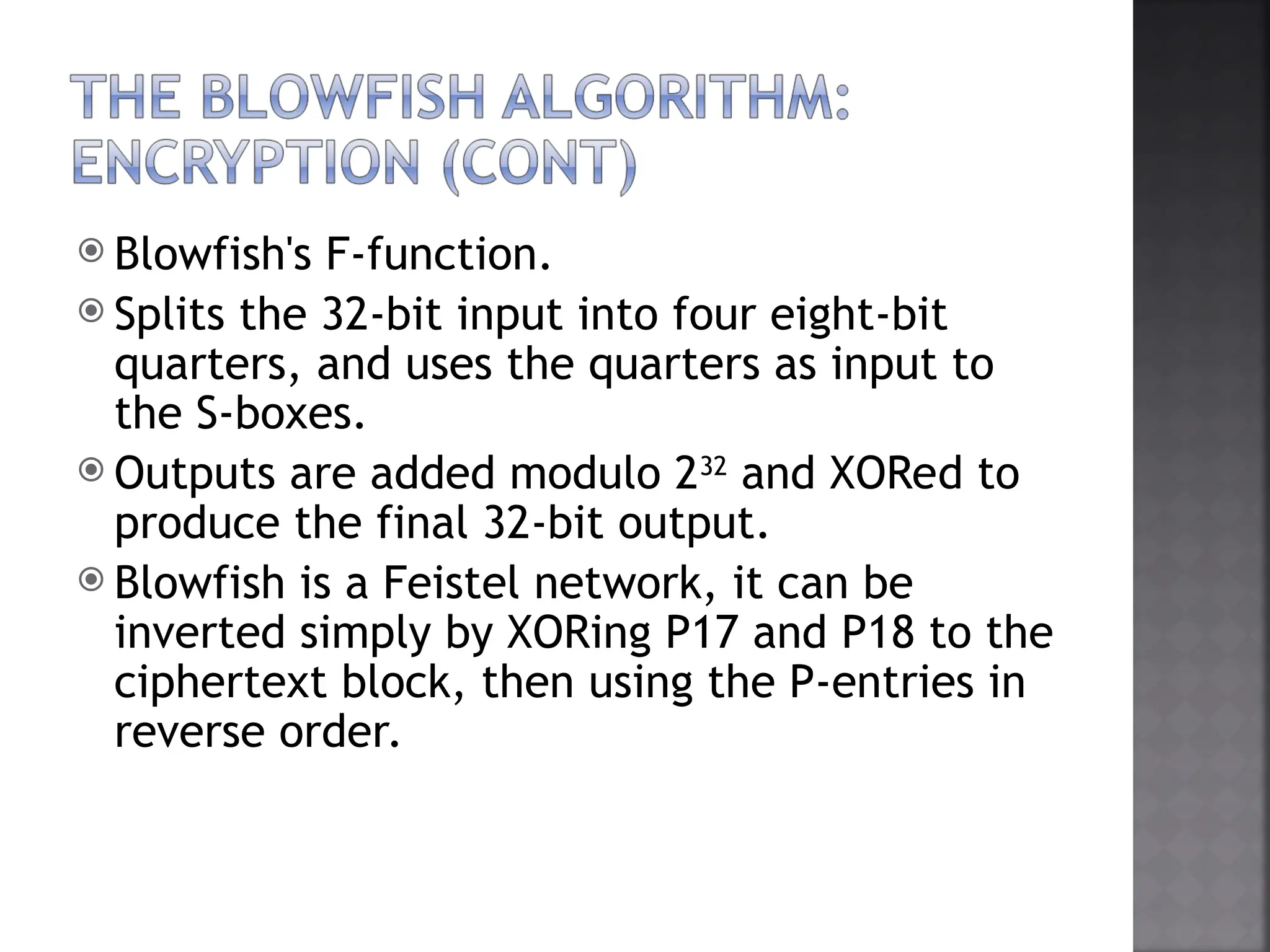 CONCEPT FOR Blow Fish ALGORITHM IN CRYPTOGRAPHY | PPT | Programming Languages | Computing