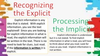 Explicit and Implicit Claims of a Written Text | PPTX