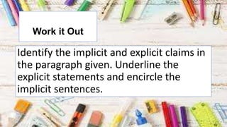 Explicit and Implicit Claims of a Written Text | PPTX