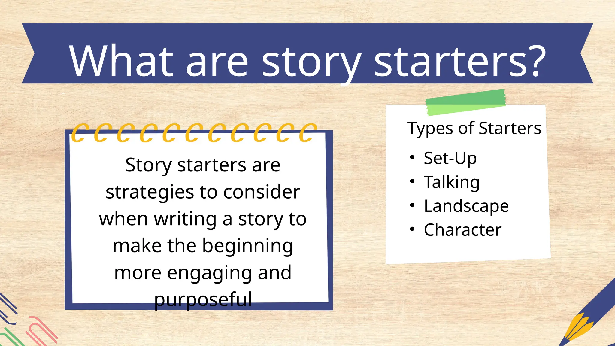 Blue and Green Narrative Writing Story Starters Education Presentation ...