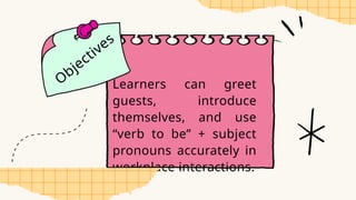 subject pronoun and verb to be, introduction | PPTX