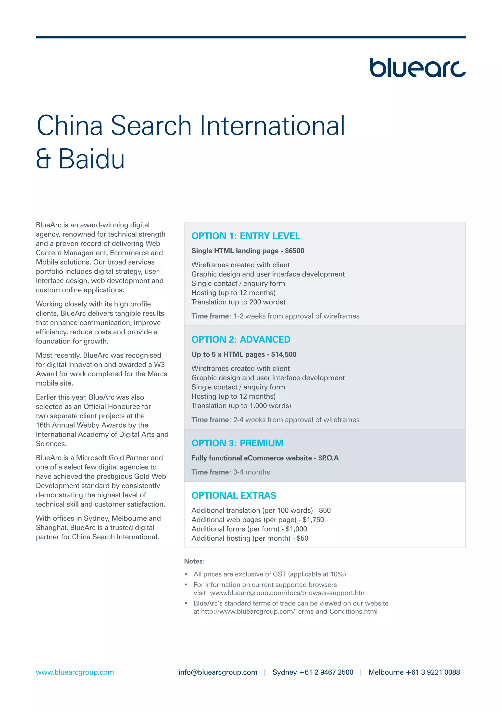 Bluearc group translation and web deployment packages for china search international | PDF ...