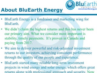 BluEarth investment plan | PPTX | Power and Energy Industry | Industries