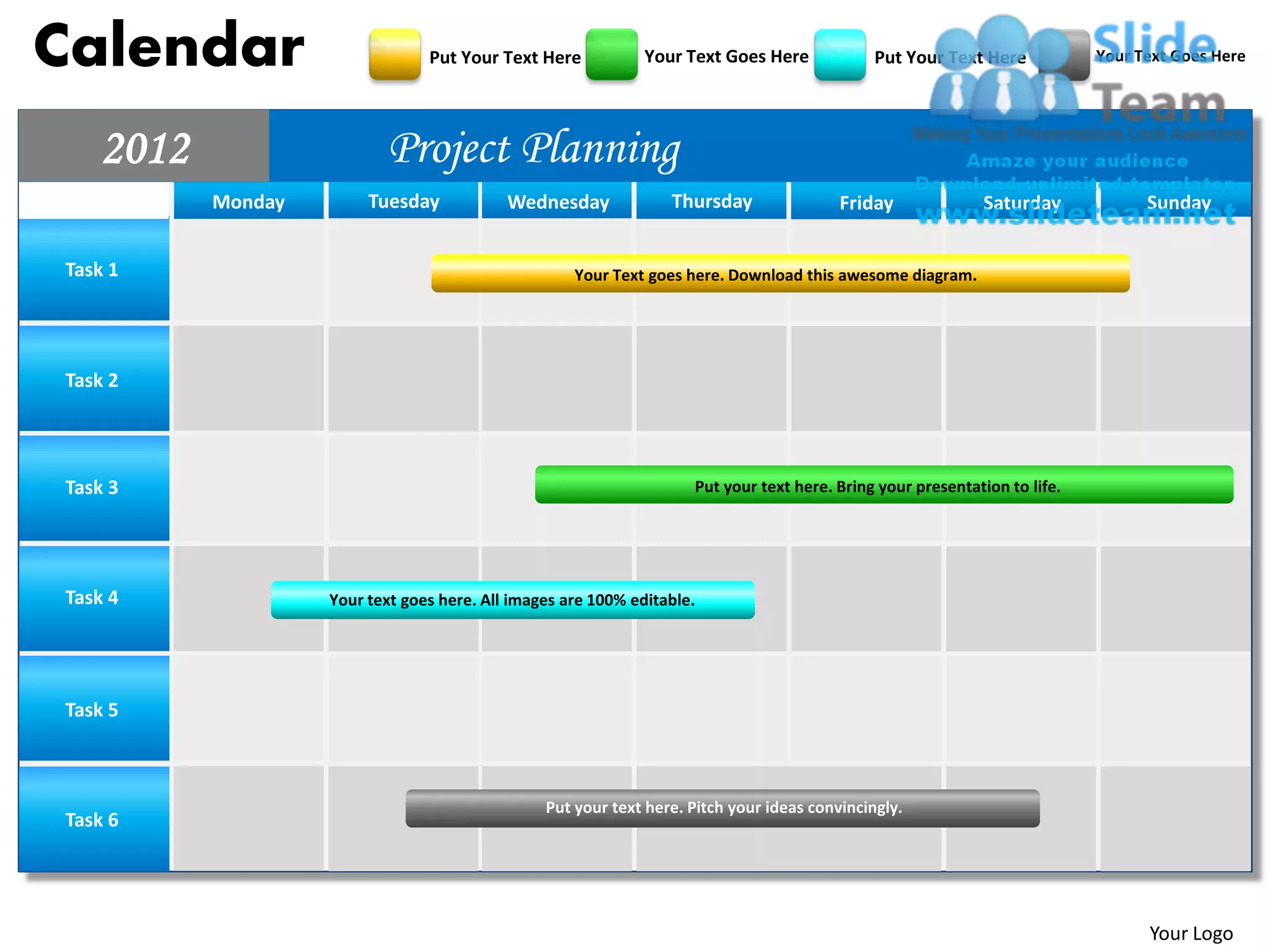 Blue calendar 2012 powerpoint presentation slides ppt templates | PPT