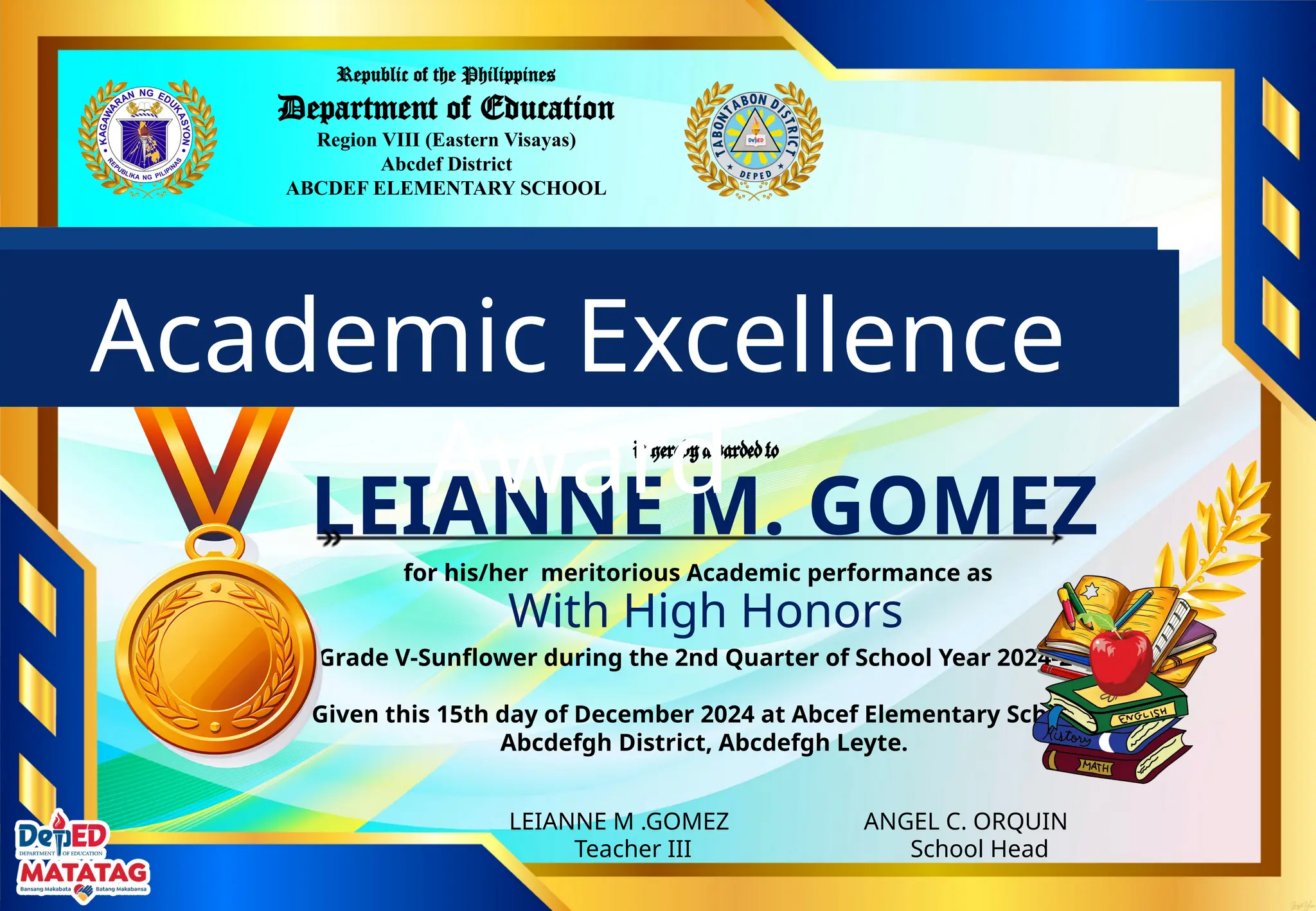 BLUE CERTIFICATE of RECOGNITION FOR FIRS QUARTERT | PPTX