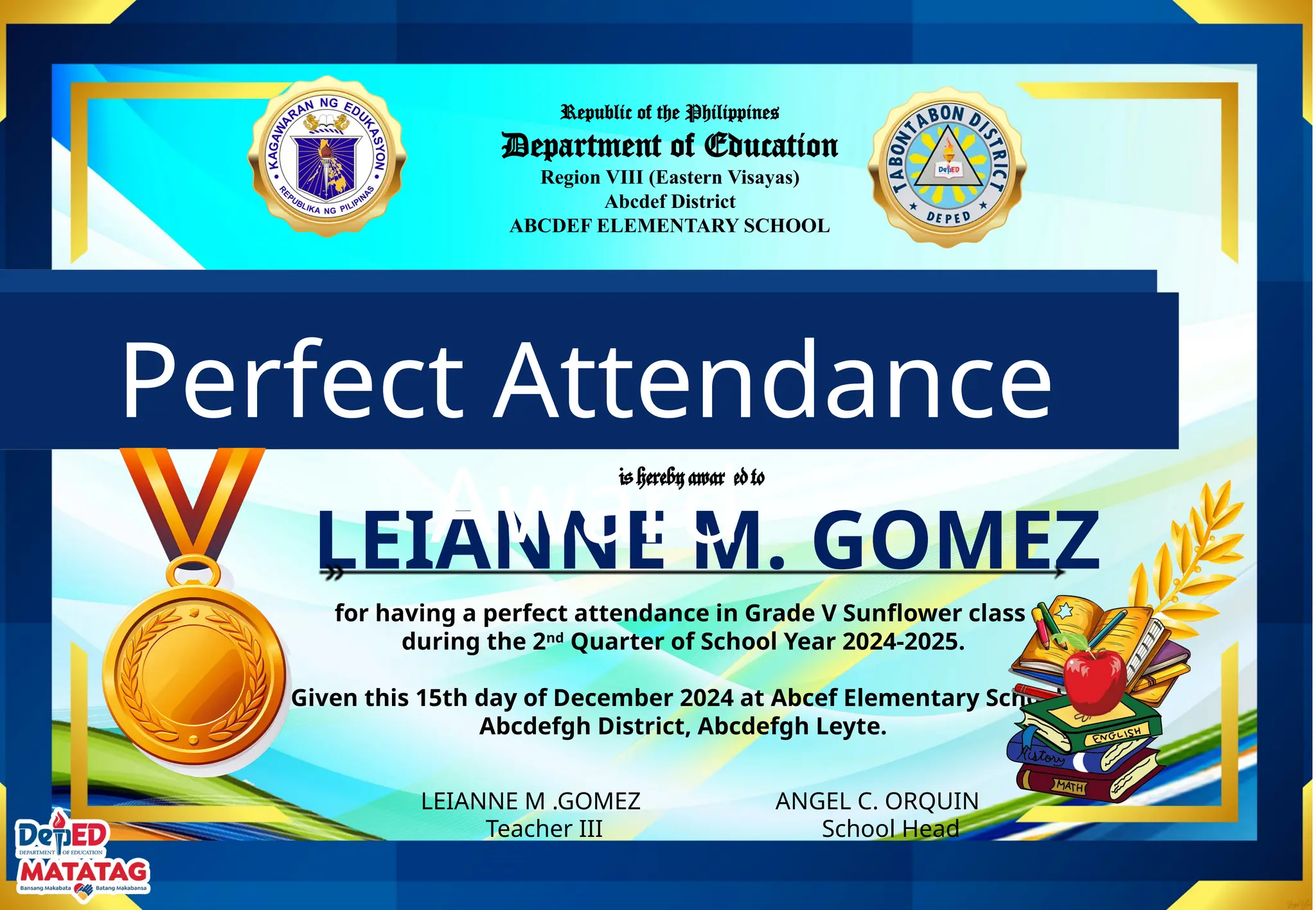 BLUE CERTIFICATE of RECOGNITION FOR FIRS QUARTERT | PPTX