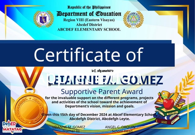 BLUE CERTIFICATE of RECOGNITION FOR FIRS QUARTERT | PPT