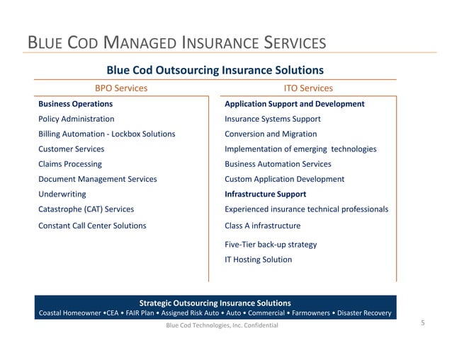Blue Cod Technologies Insurance Outsourcing Solutions Overview | PPT