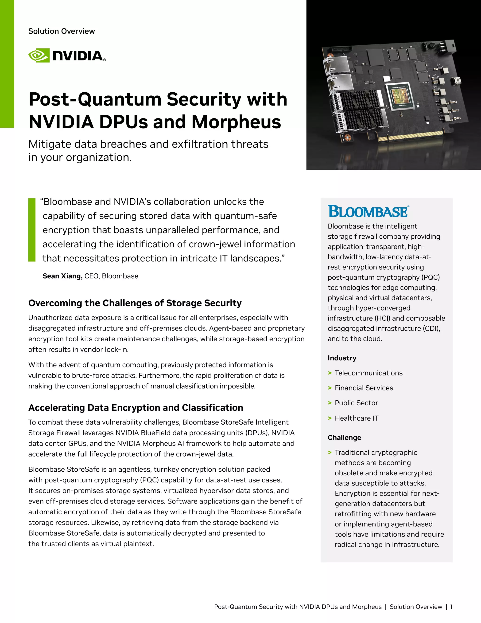 Post-Quantum Security with NVIDIA DPUs and Morpheus | PDF