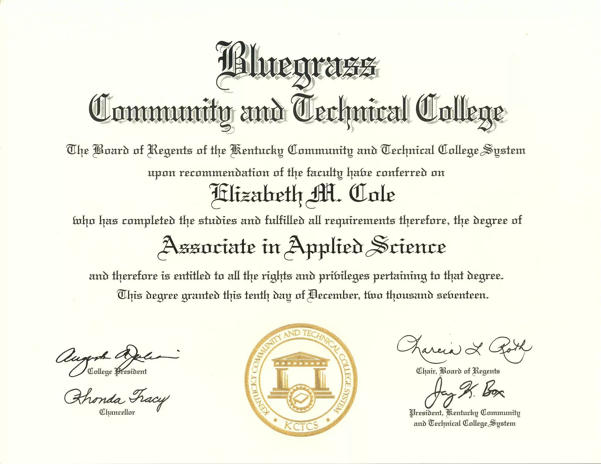 Bluegrass CTC credentials December 2017 | PDF