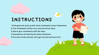 Ice Breaker Class Activity Two Truths and a Lie Education Presentation ...