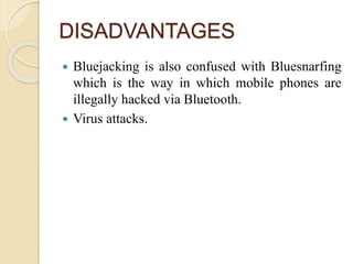 Bluejacking sadhana | PPTX | Computer Networking | Computing
