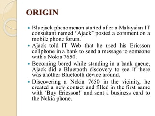 Bluejacking sadhana | PPTX | Computer Networking | Computing