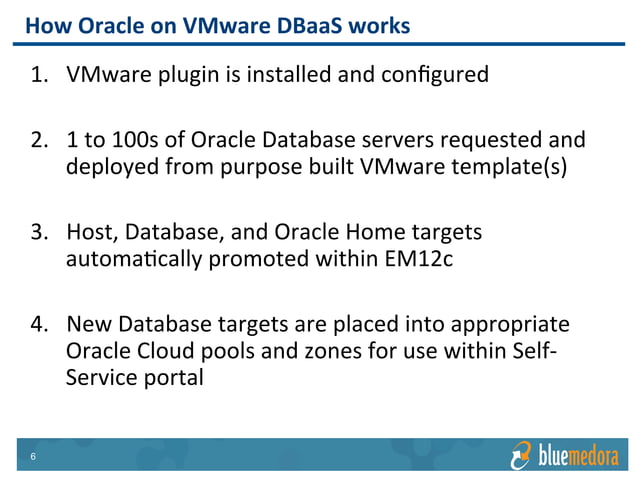 Enabling Oracle EM12c-based DBaaS on VMware with the Blue Medora Plugin for VMware | PPT