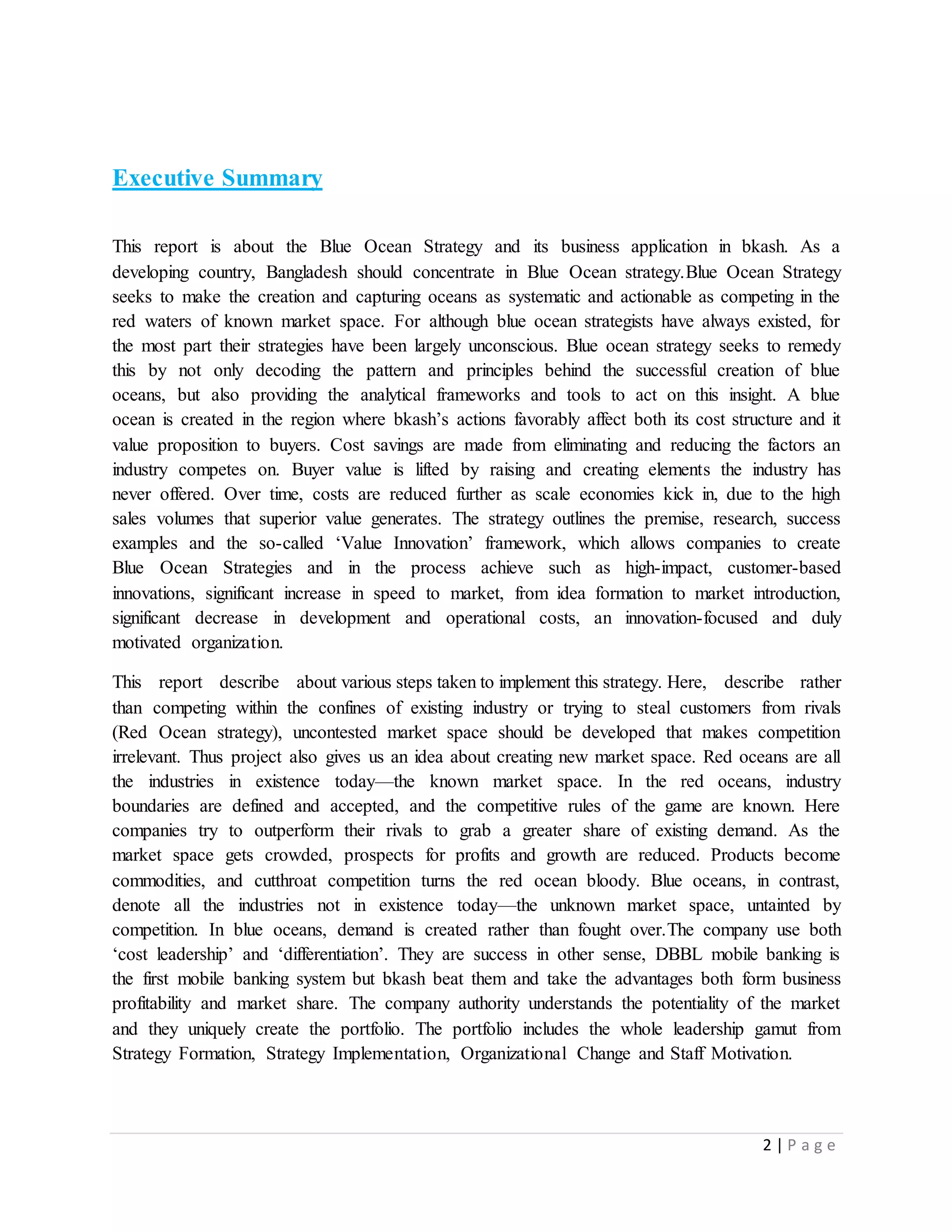Blue ocean strategy, a case study on bkash | DOCX