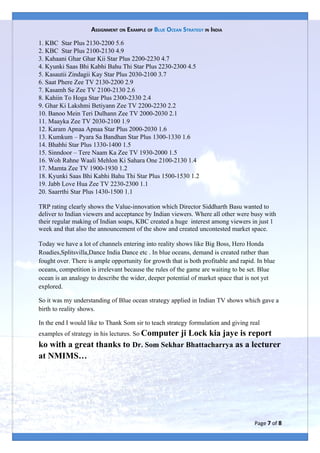 Blue ocean strategy of kbc(star plus) by deepak | DOC | Television ...