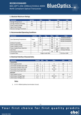 Blueoptics bo28c3443640d 1000base-2bx-u csfp dual bidi transceiver 40km ...