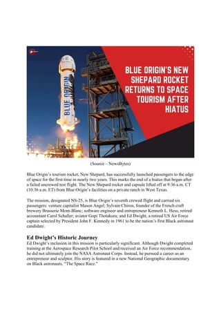 Blue Origin's New Shepard Resumes Space Tourism with Historic Passenger ...