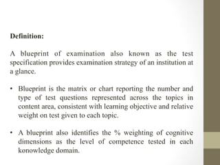 Blue print of examination questions D.EL.ED course | PDF