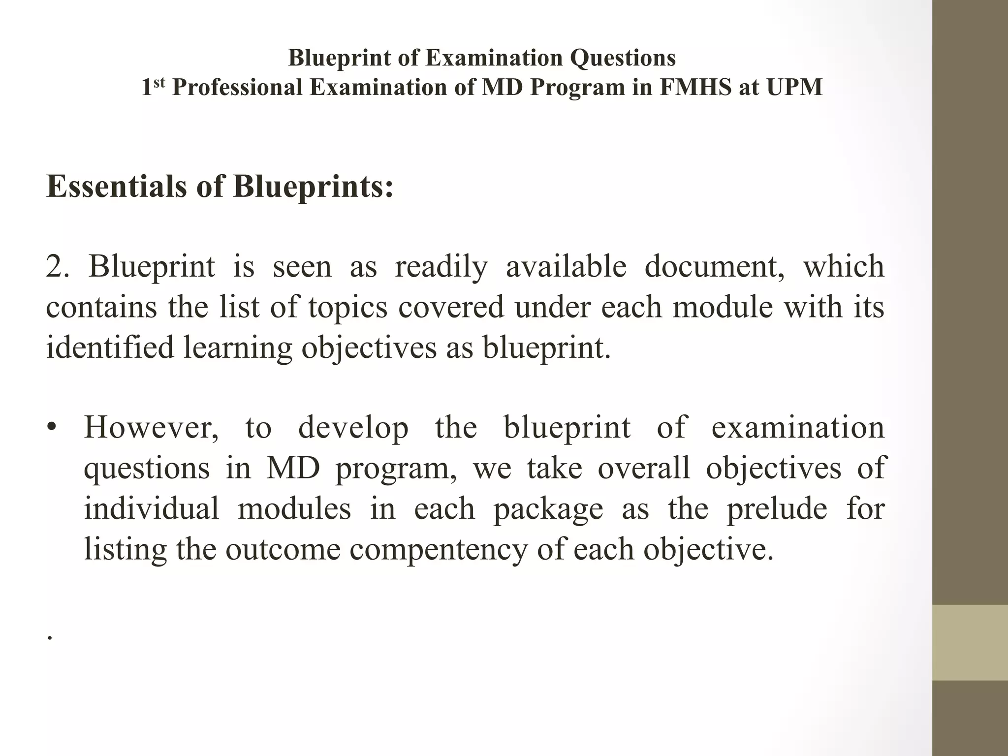 Blueprint of exam questions | PDF
