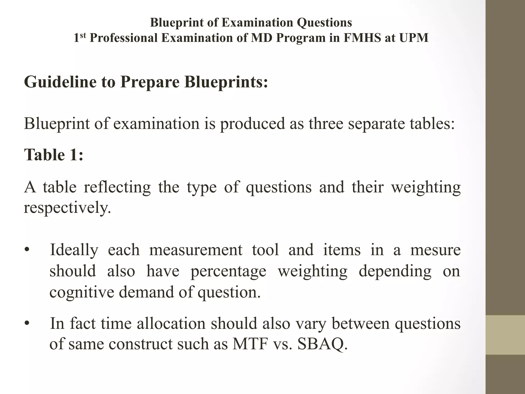 Blueprint of exam questions | PDF