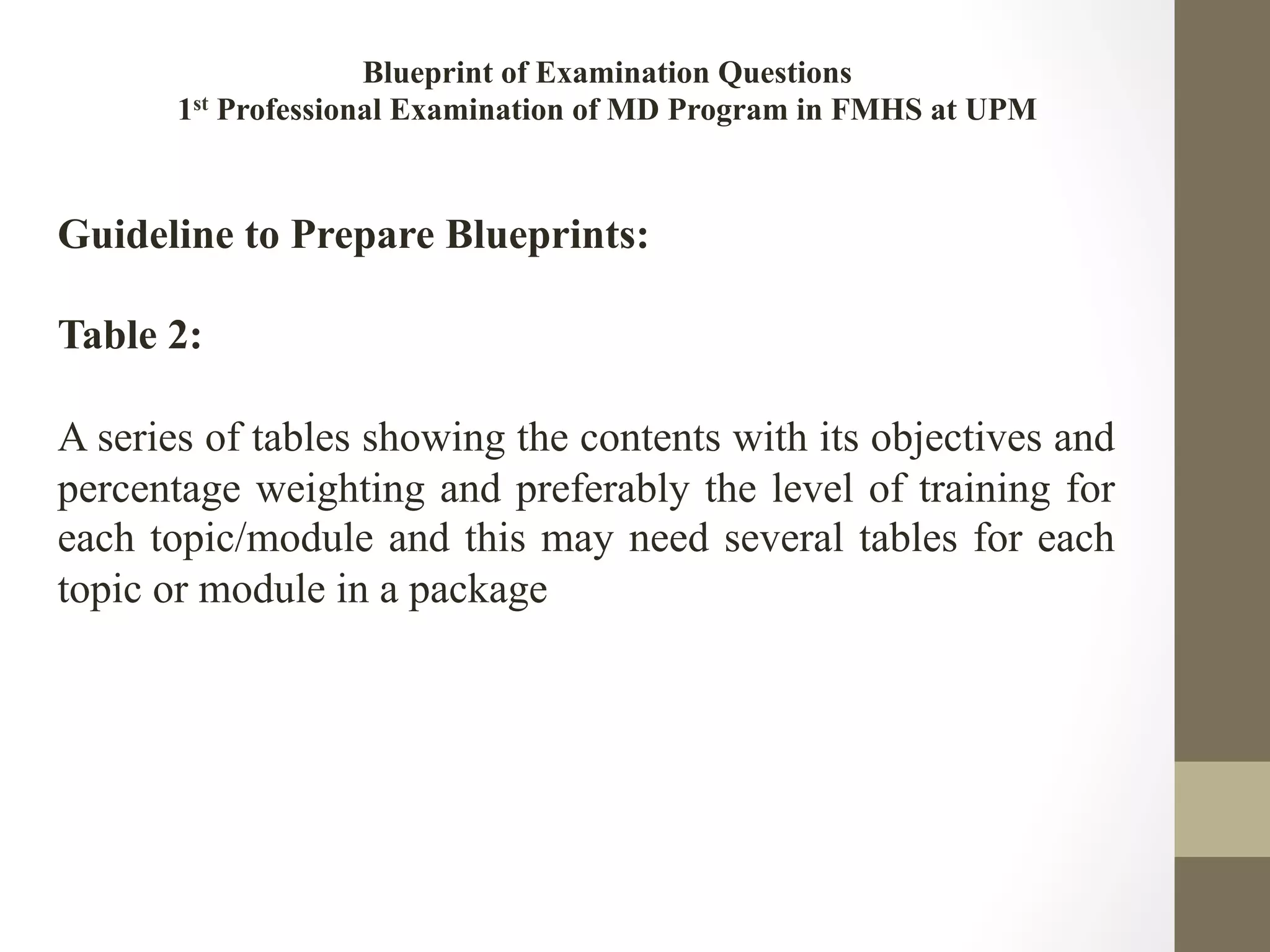 Blueprint of exam questions | PDF