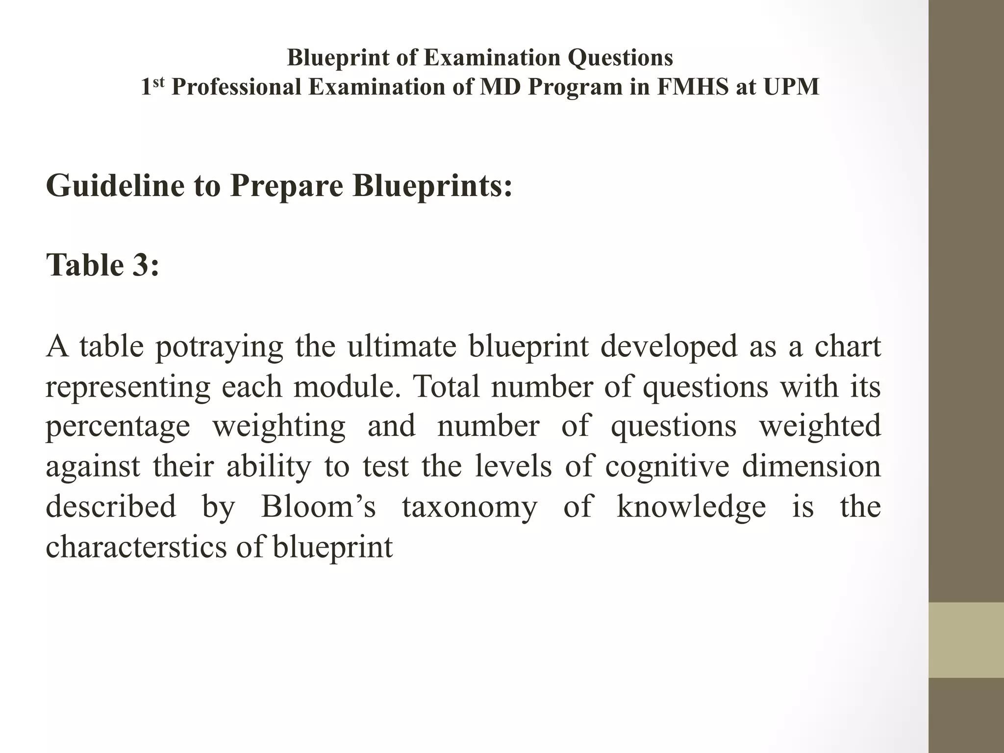 Blueprint of exam questions | PDF