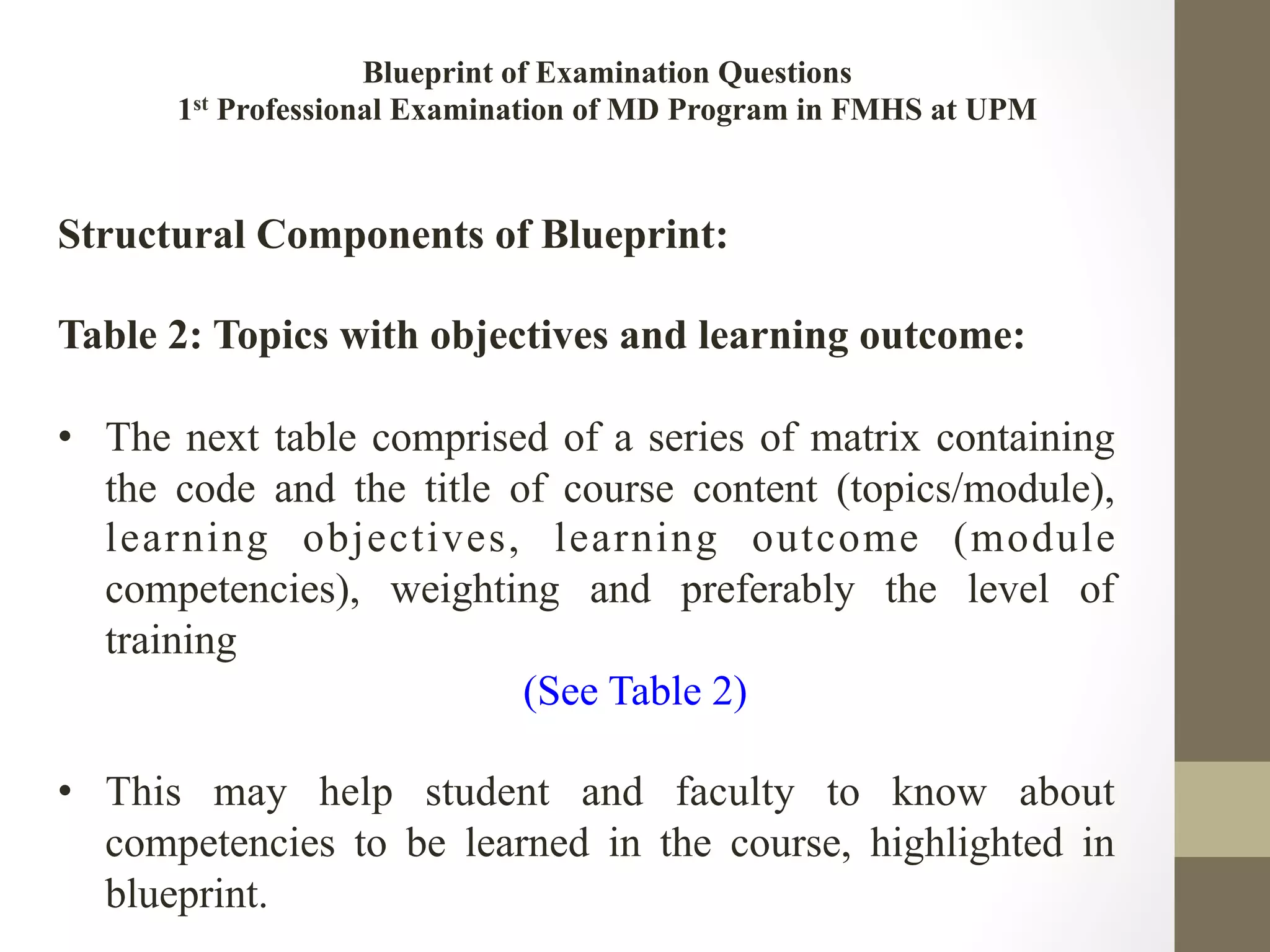 Blueprint of exam questions | PDF