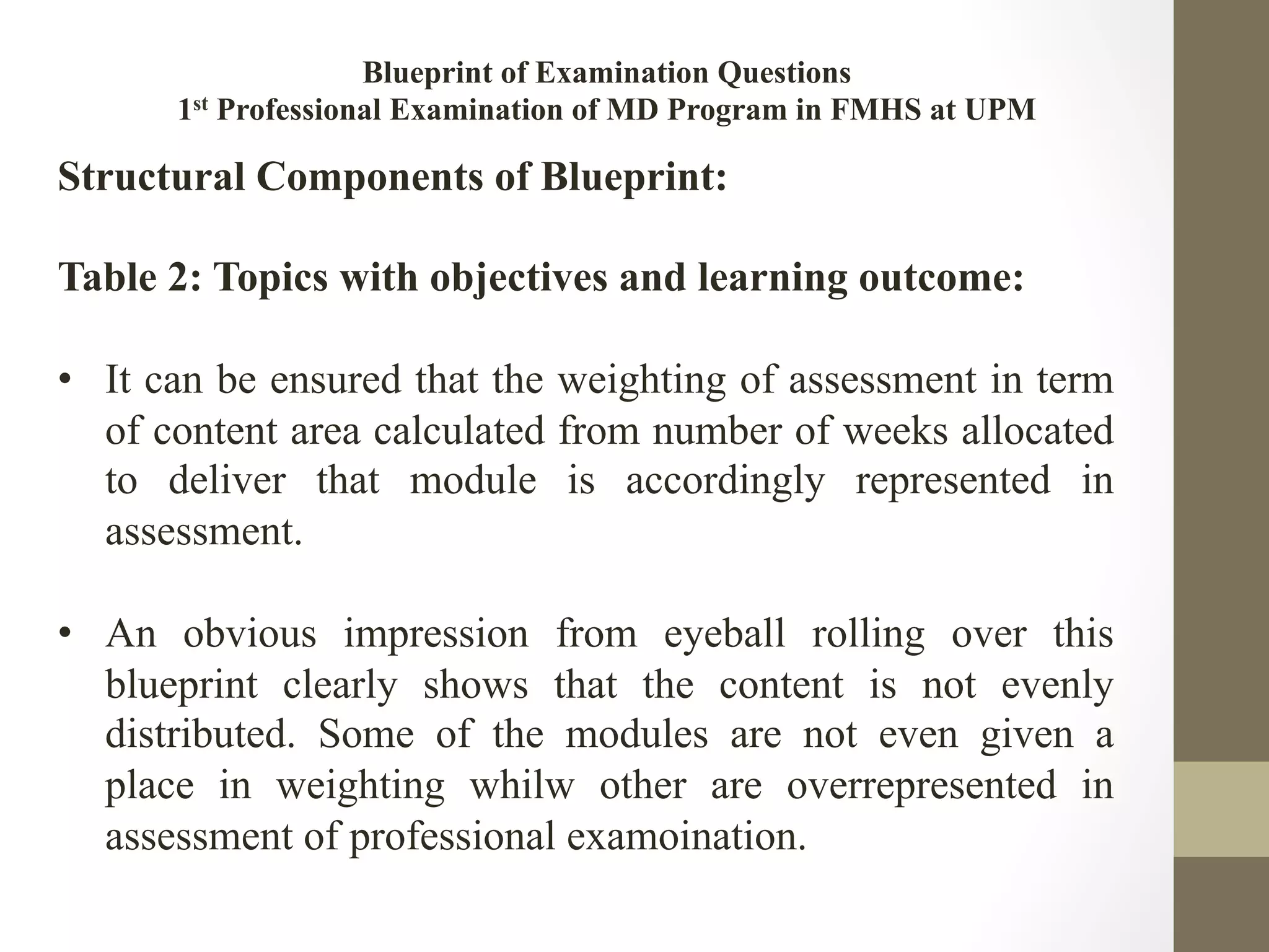 Blueprint of exam questions | PDF
