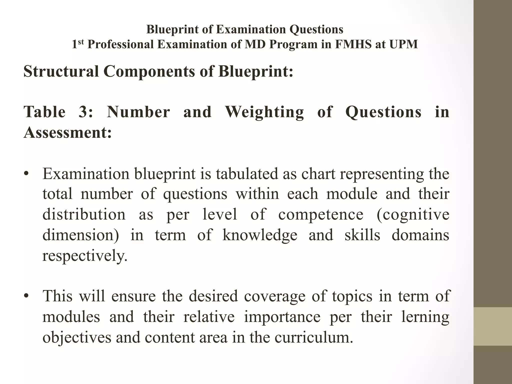 Blueprint of exam questions | PDF