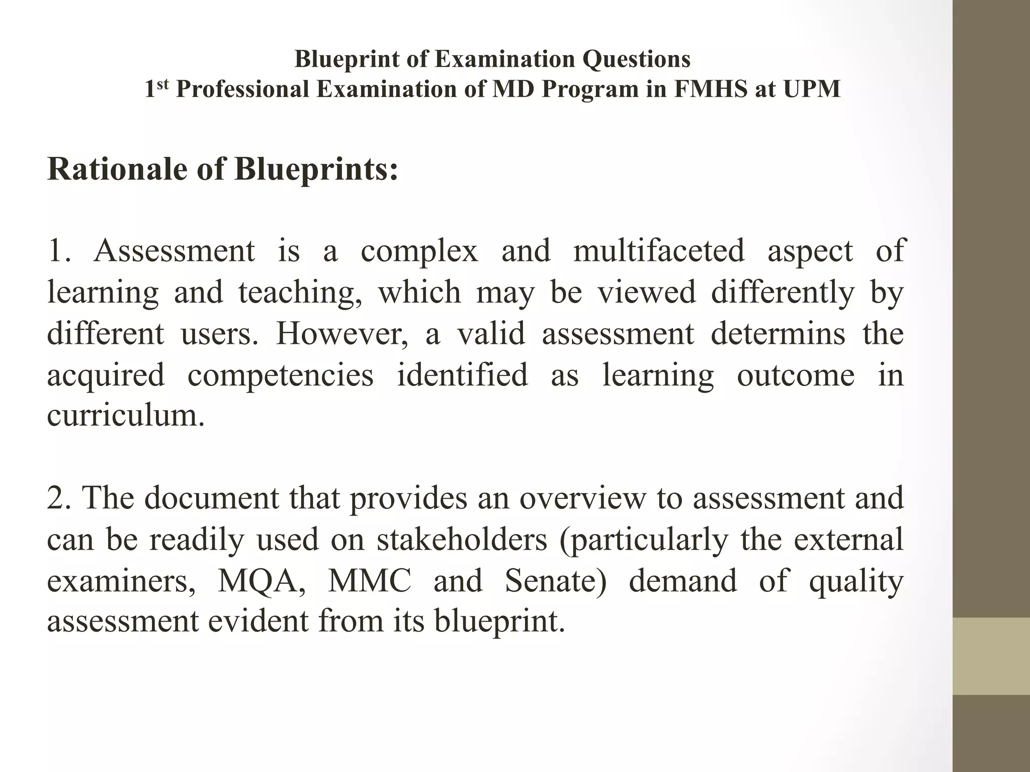 Blueprint of exam questions | PDF
