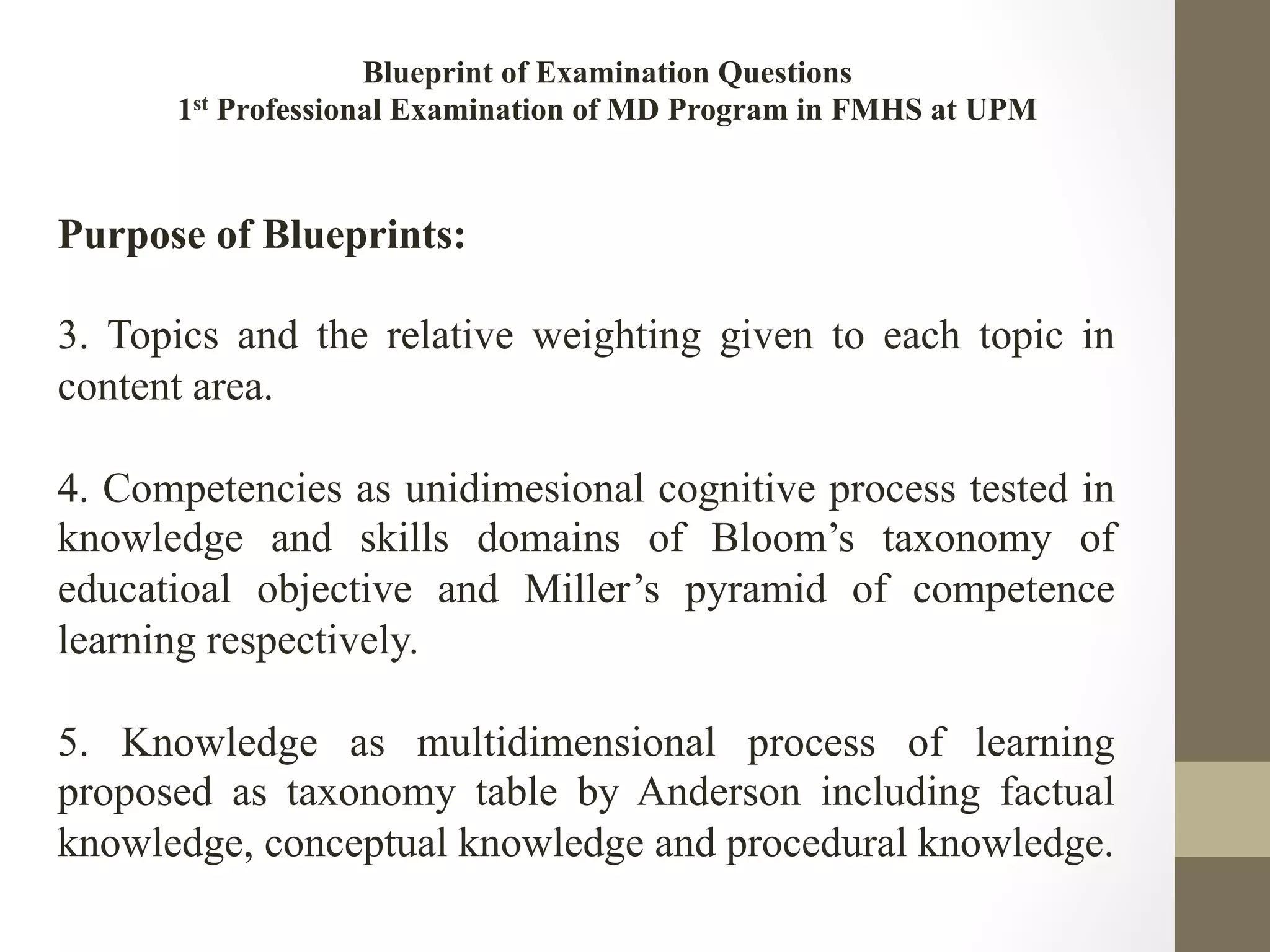 Blueprint of exam questions | PDF