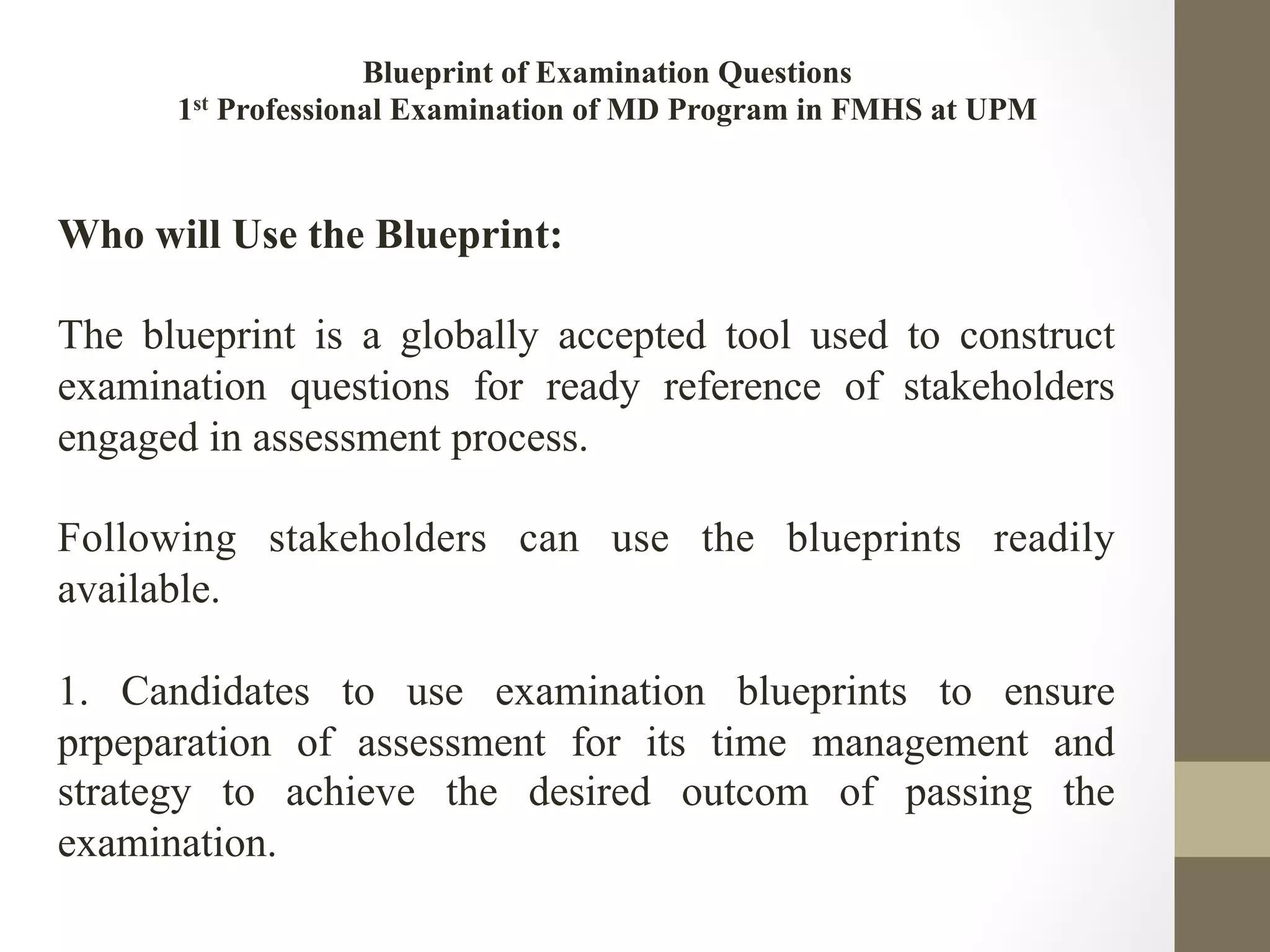 Blueprint of exam questions | PDF