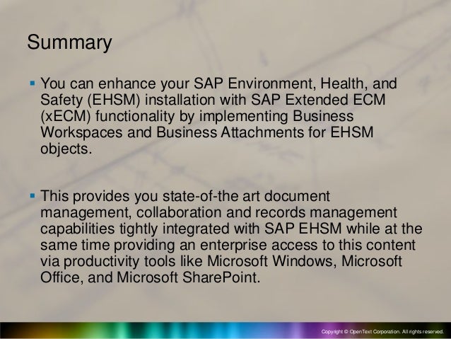SAP Extended ECM for SAP EHSM (Environment, Health, and Safety Manage…