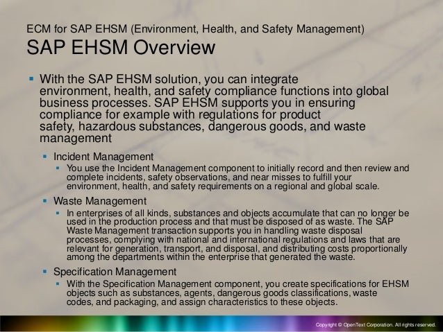 SAP Extended ECM for SAP EHSM (Environment, Health, and Safety Manage…