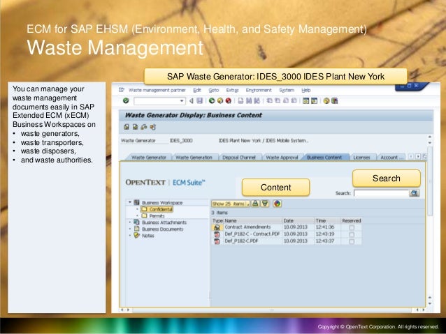 SAP Extended ECM for SAP EHSM (Environment, Health, and Safety Manage…