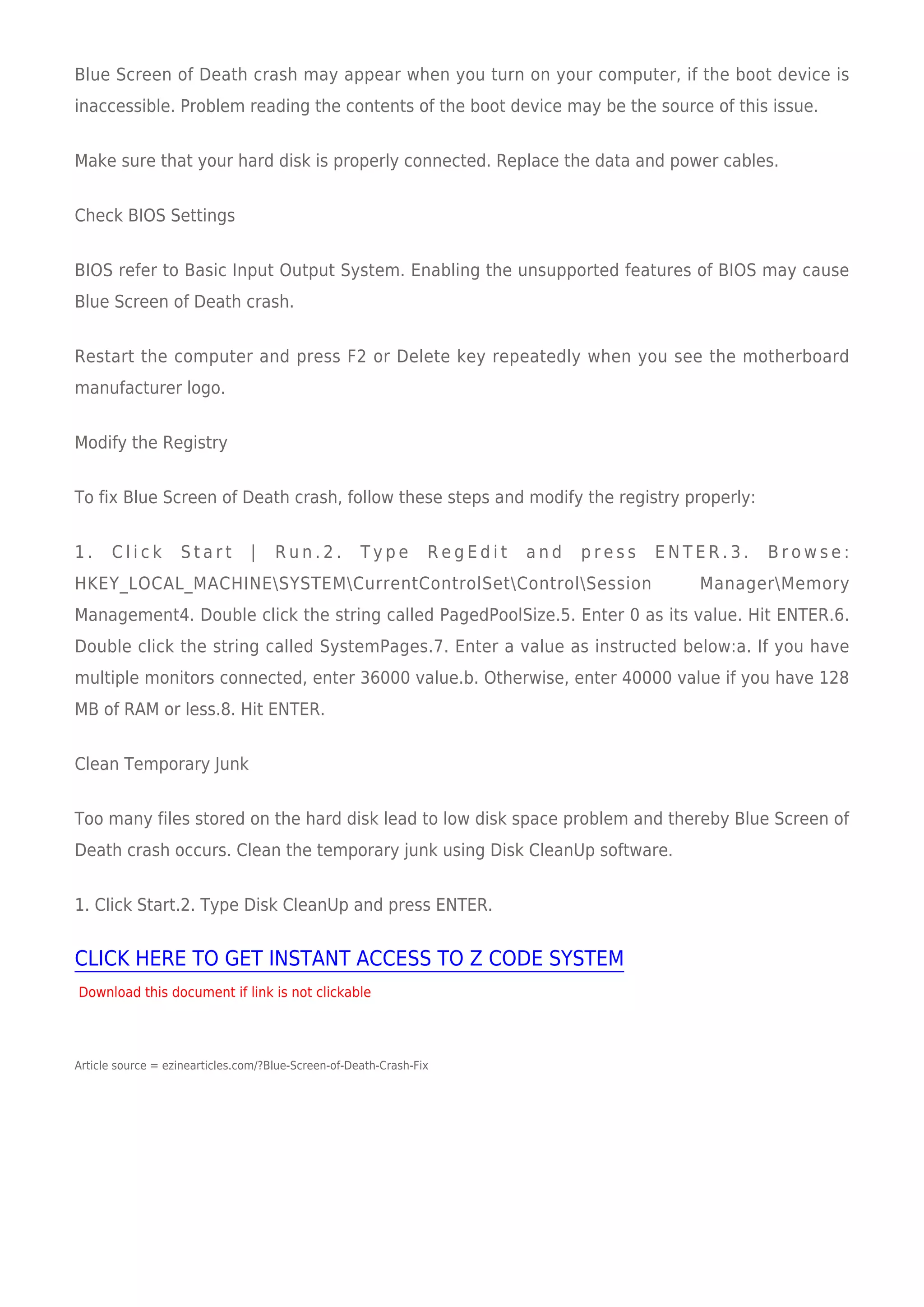Blue screen of death crash fix | PDF