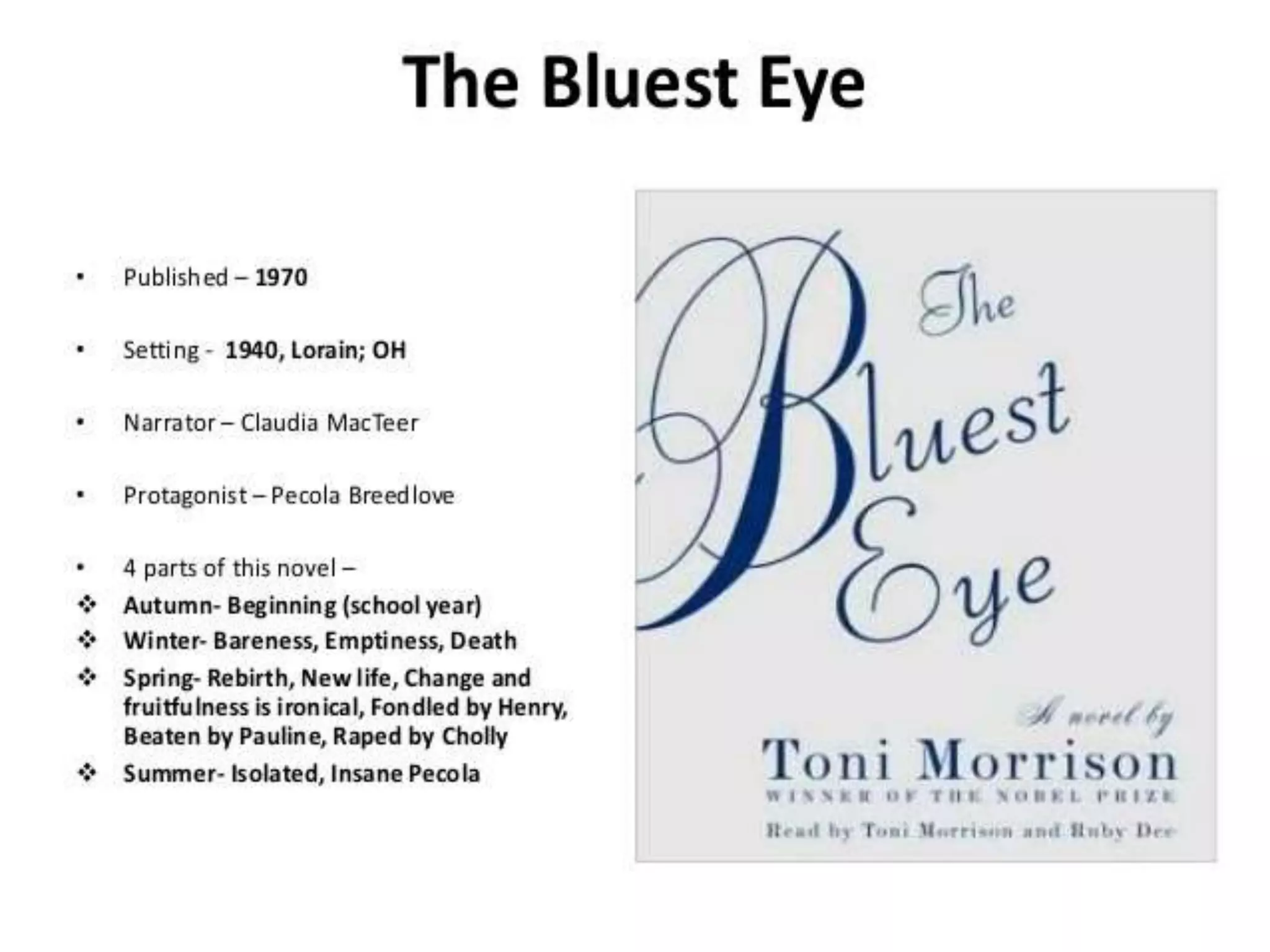The Bluest Eye by Toni Morrison | PPTX | Fiction | Books and Literature