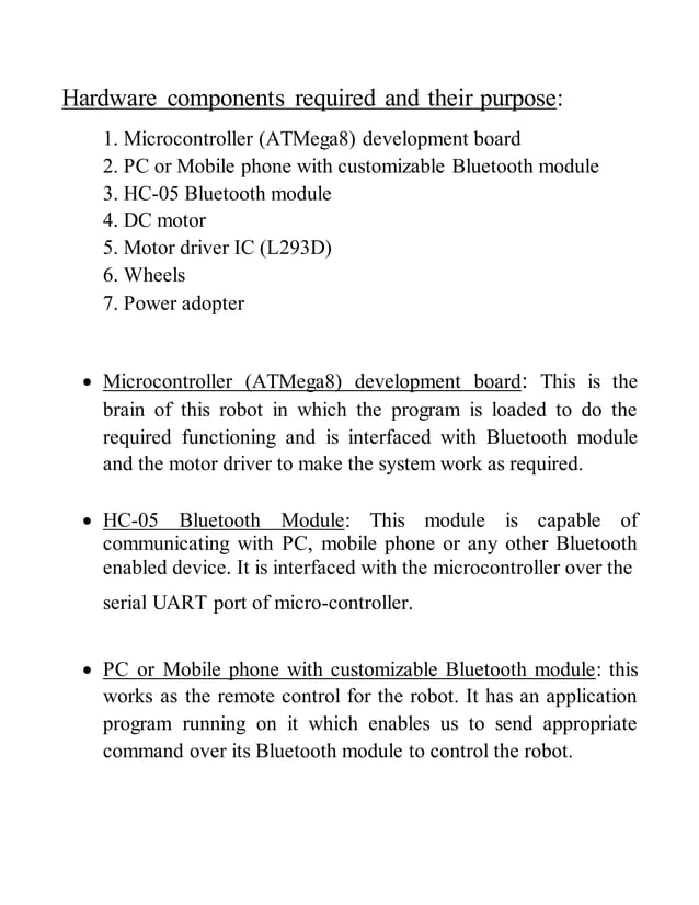 Bluetooth controlled robot | DOCX | Computer Peripherals | Computing